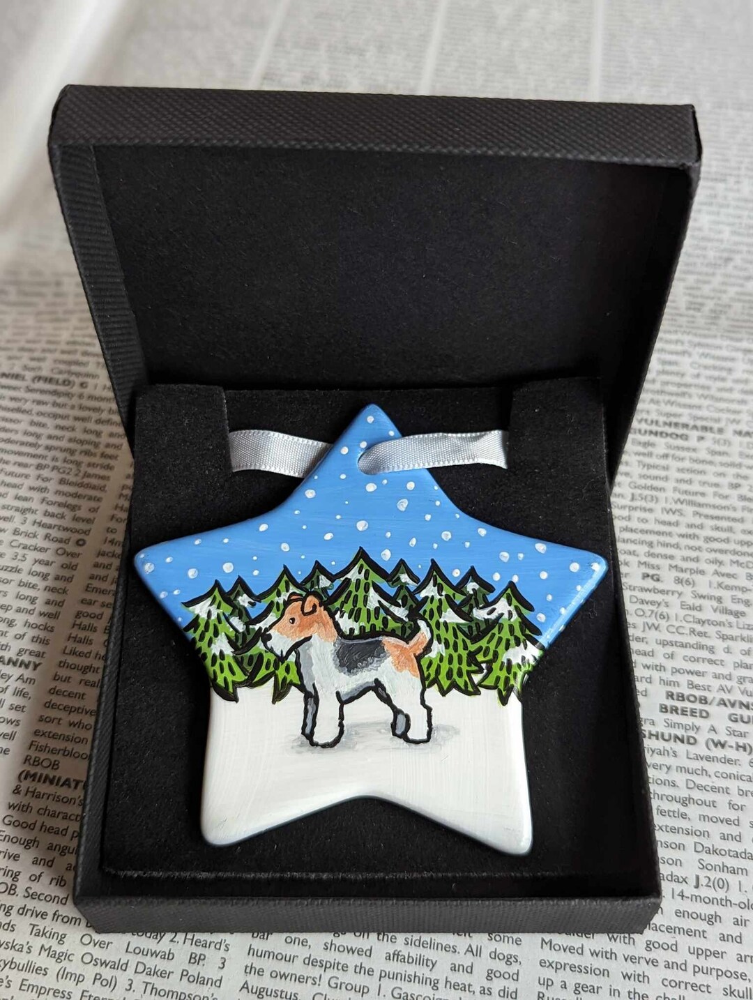 Wire Fox Terrier Hand-painted Ceramic Hanging Christmas Decoration ...