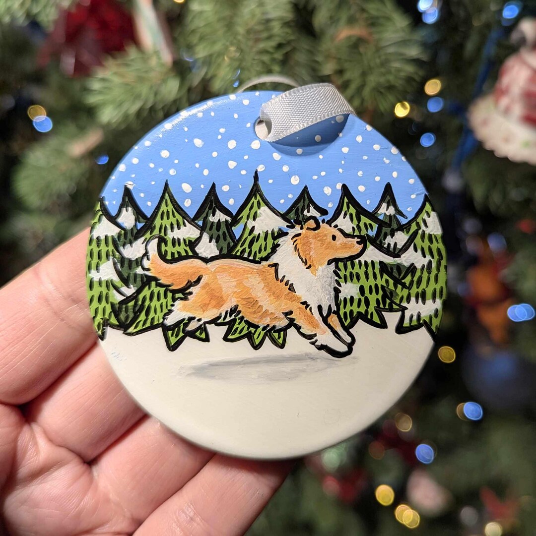 Hand-painted Ceramic Hanging Christmas Decoration Sable Rough Collie ...