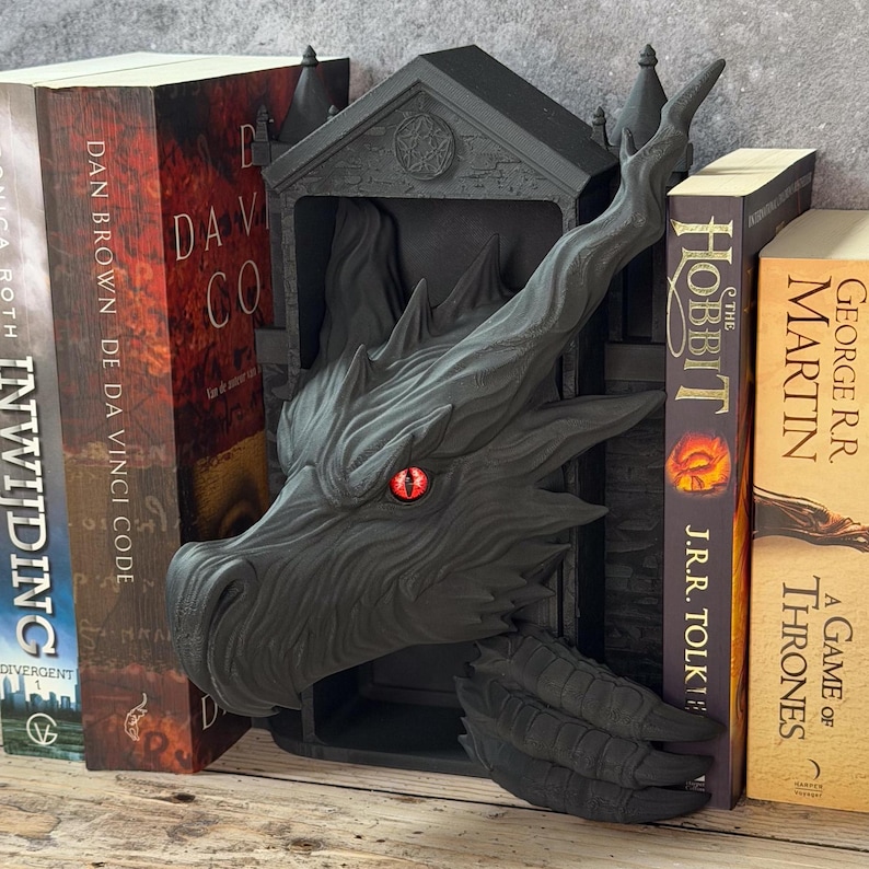 Dragon Book Nook Black Dragon Head + Tail Gothic Bookshelf Fantasy Gift ...