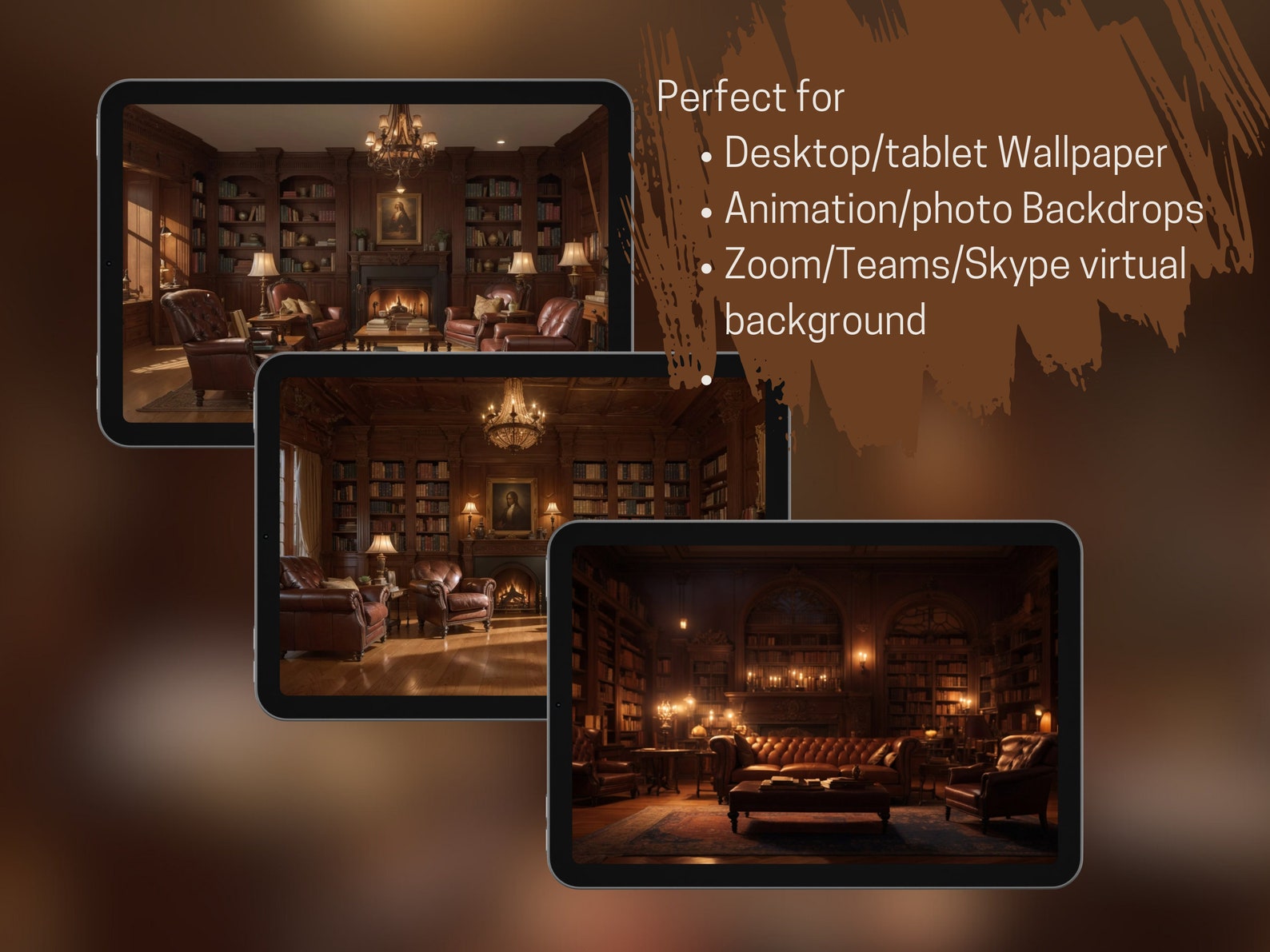 10 Dark Library Virtual Backgrounds | Desktop Wallpaper | Zoom Meeting ...