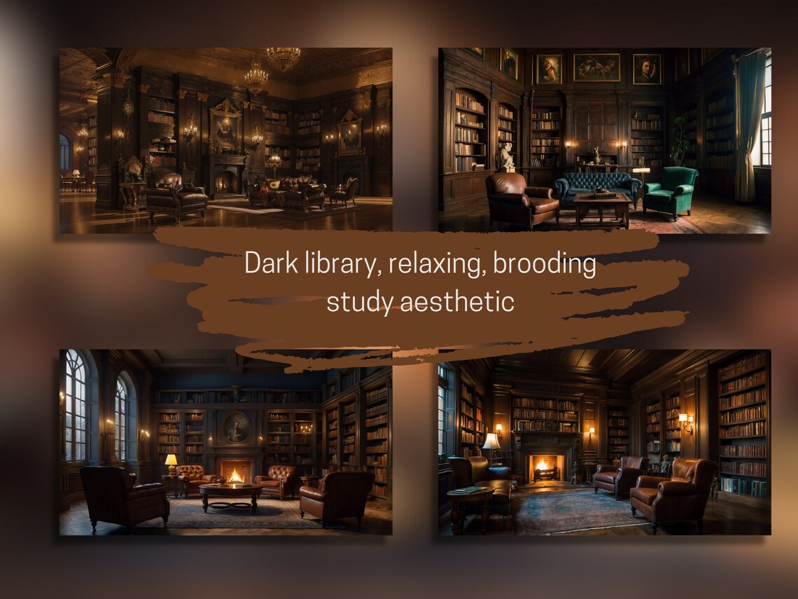 10 Dark Library Virtual Backgrounds | Desktop Wallpaper | Zoom Meeting ...