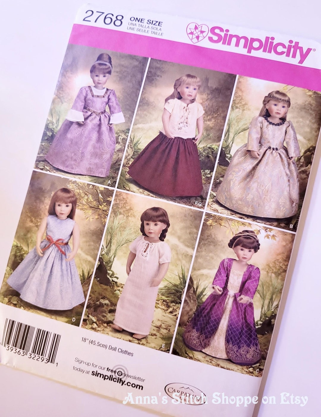 Simplicity 2768 Doll Clothes Paper Sewing Pattern for 18 Inch Dolls ...