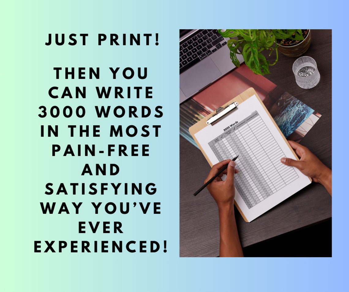 Printable Word Count Tracker for Writing 3000 Words in 30 Small and ...