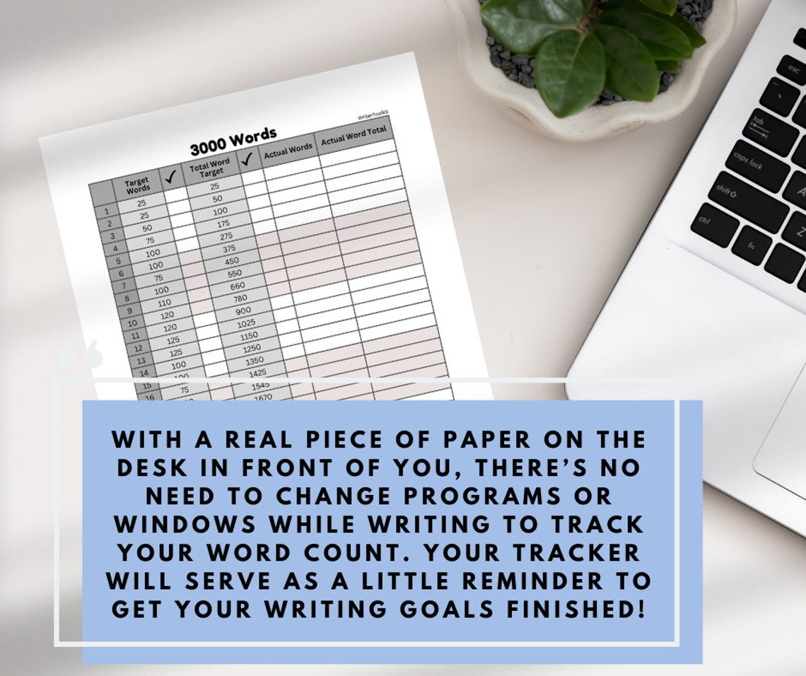 Printable Word Count Tracker for Writing 3000 Words in 30 Small and ...