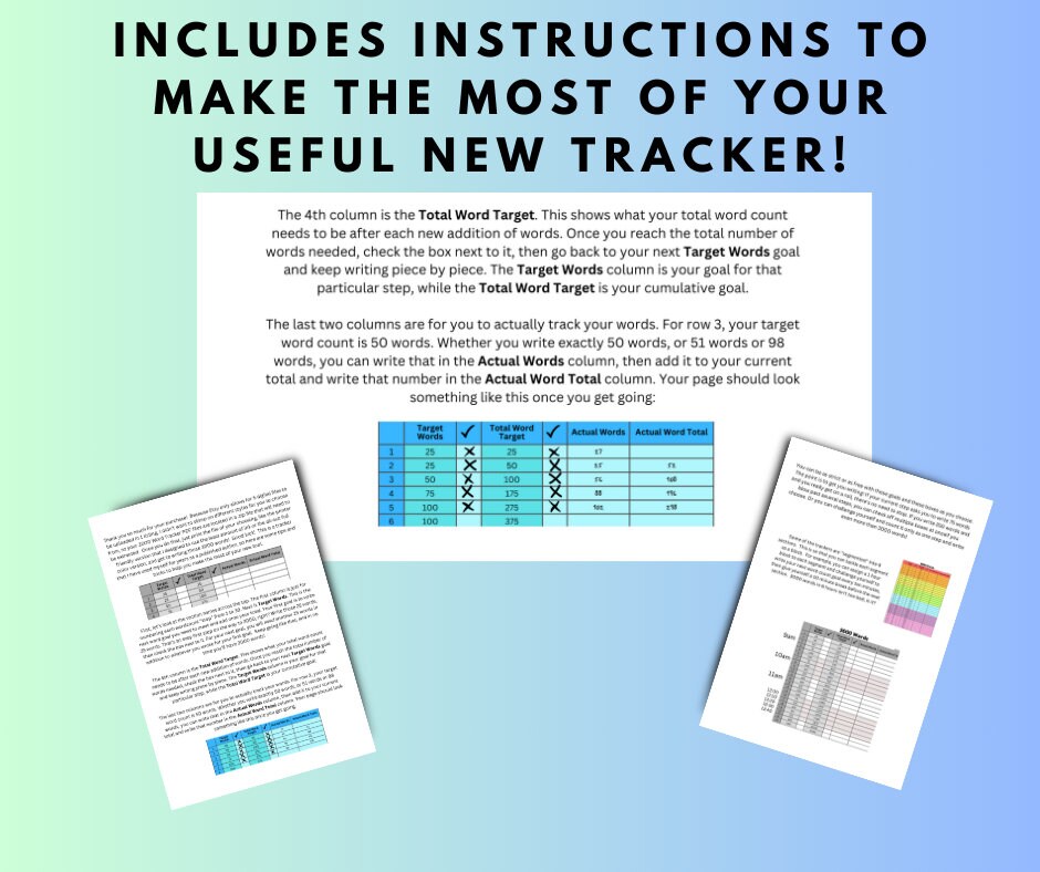 Printable Word Count Tracker for Writing 3000 Words in 30 Small and ...