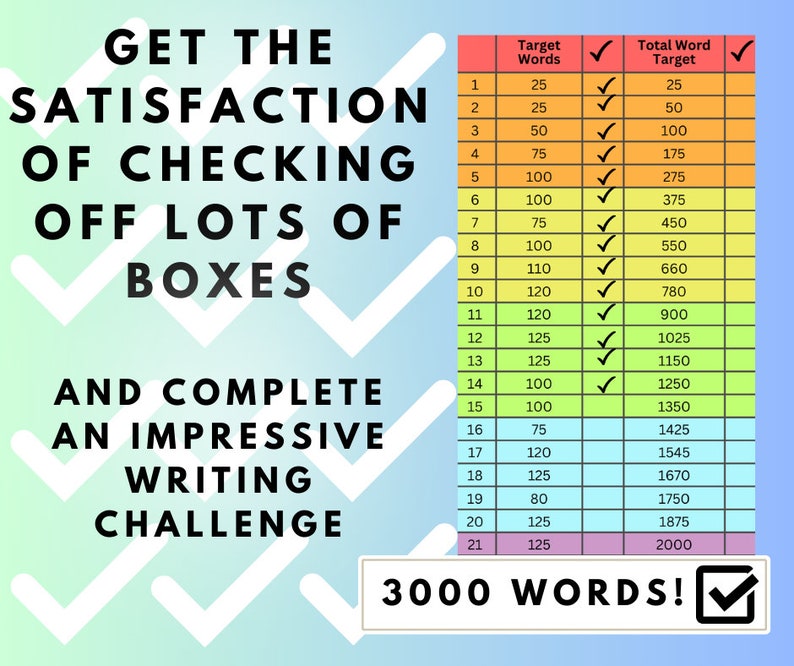 Printable Word Count Tracker for Writing 3000 Words in 30 Small and ...