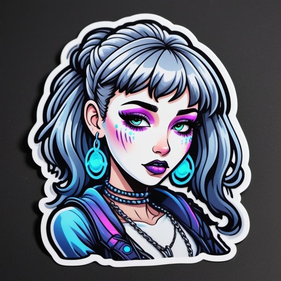 Neon Goth Girl Sticker | Edgy & Vibrant Aesthetic Vinyl Decal for ...