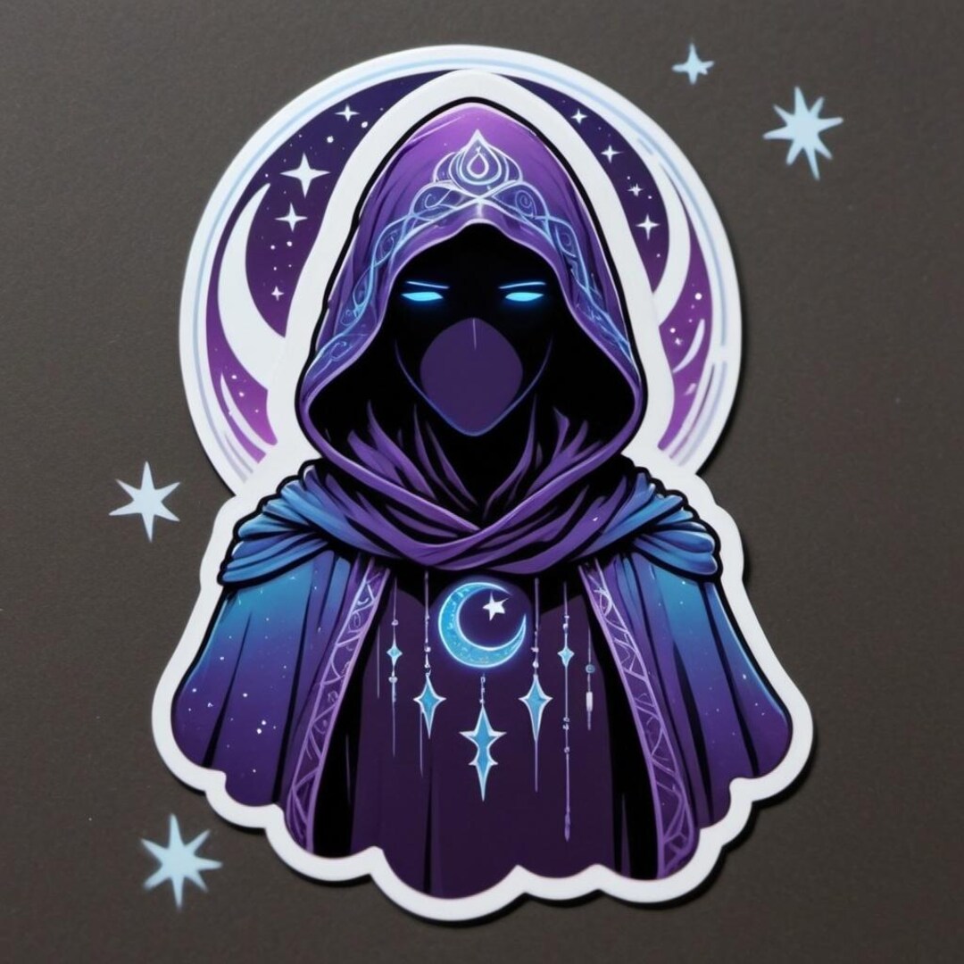 Mystical Hooded Cloak Sticker Enigmatic Faceless Figure in Glowing ...