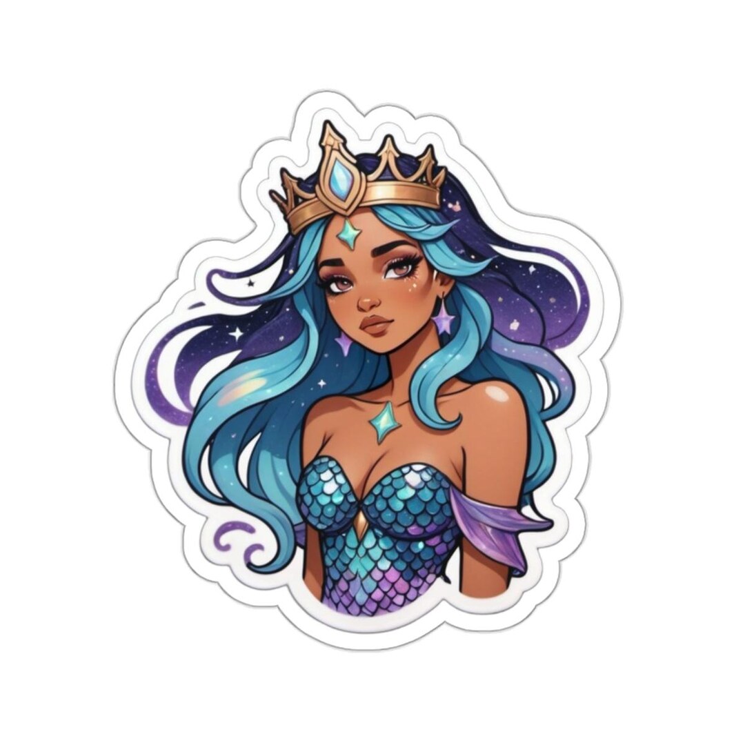 Celestial Mermaid Sticker Blue Galaxy Crown Princess With Scales ...