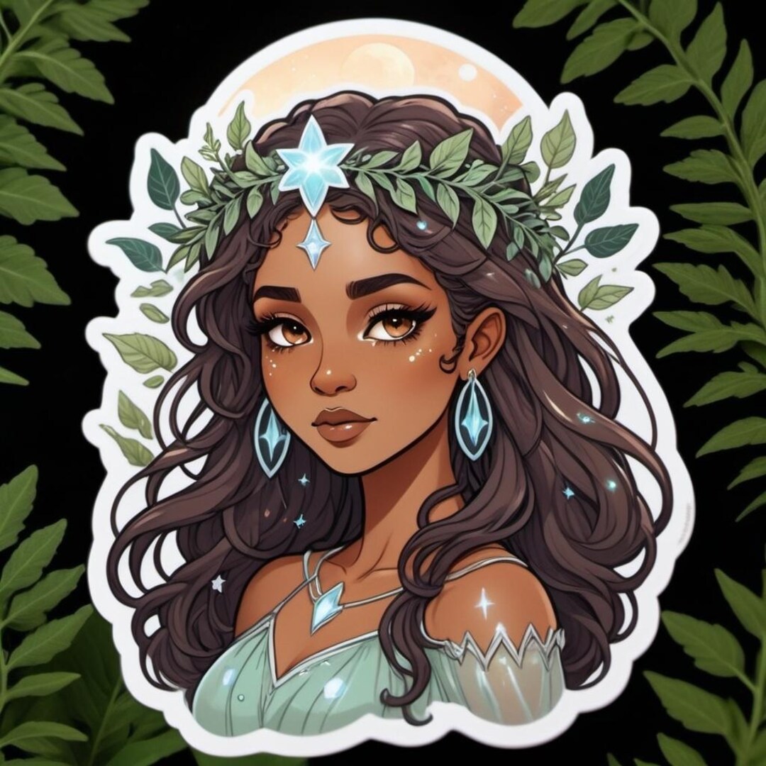 Leaf Crowned Nature Goddess Sticker Celestial Dryad Sticker Moonlit ...