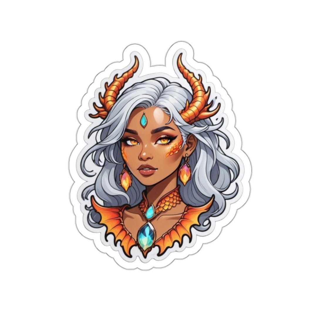 Ember Dragon Queen Sticker, Fiery Mystic Goddess With Scaled Elegance ...