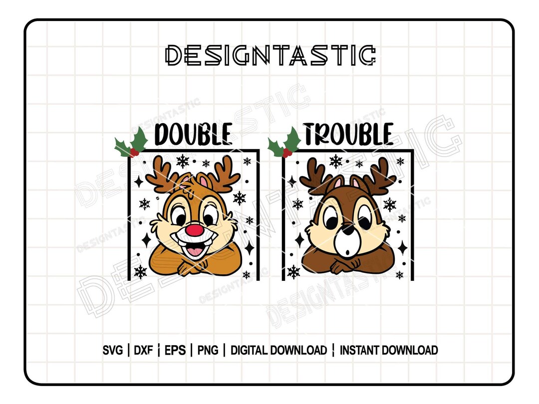 Double Trouble Christmas SVG, Chip and Dale Reindeer Clipart, Merry ...