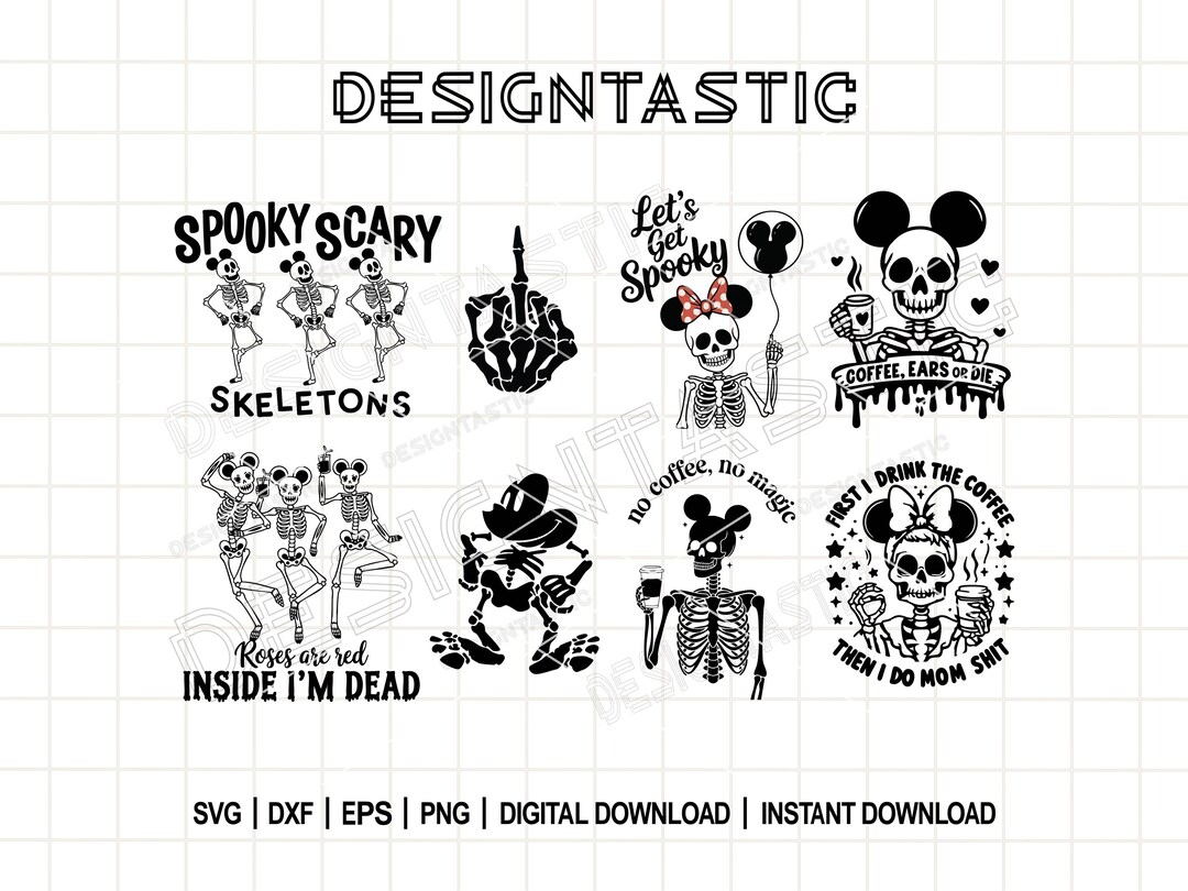 Funny Mouse Skeleton Cartoon, Mouse Ears PNG, Skeleton Svg, Halloween ...