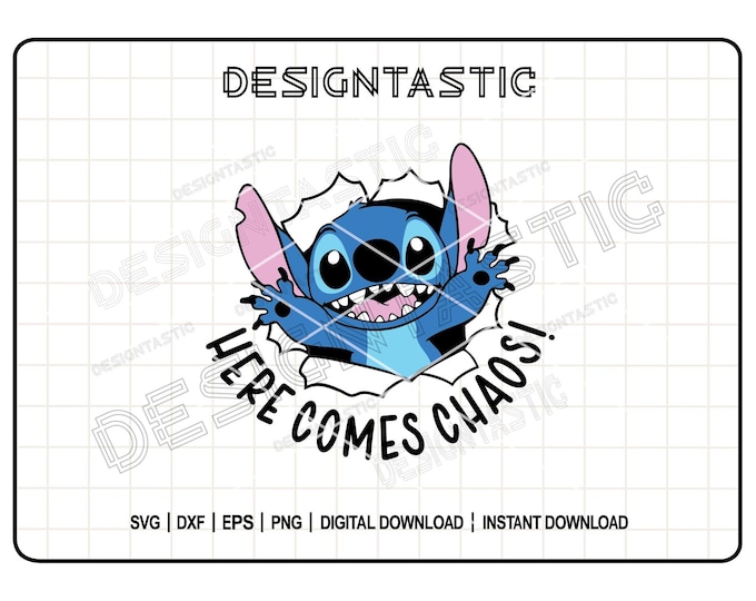 Funny Stitch “here Comes Chaos” SVG | Inspired Cartoon Quote Cut File ...