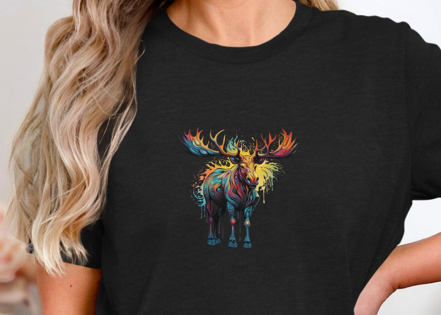 Colorful Abstract Moose T-shirt, Rainbow Moose Art Tee, Vibrant Moose ...