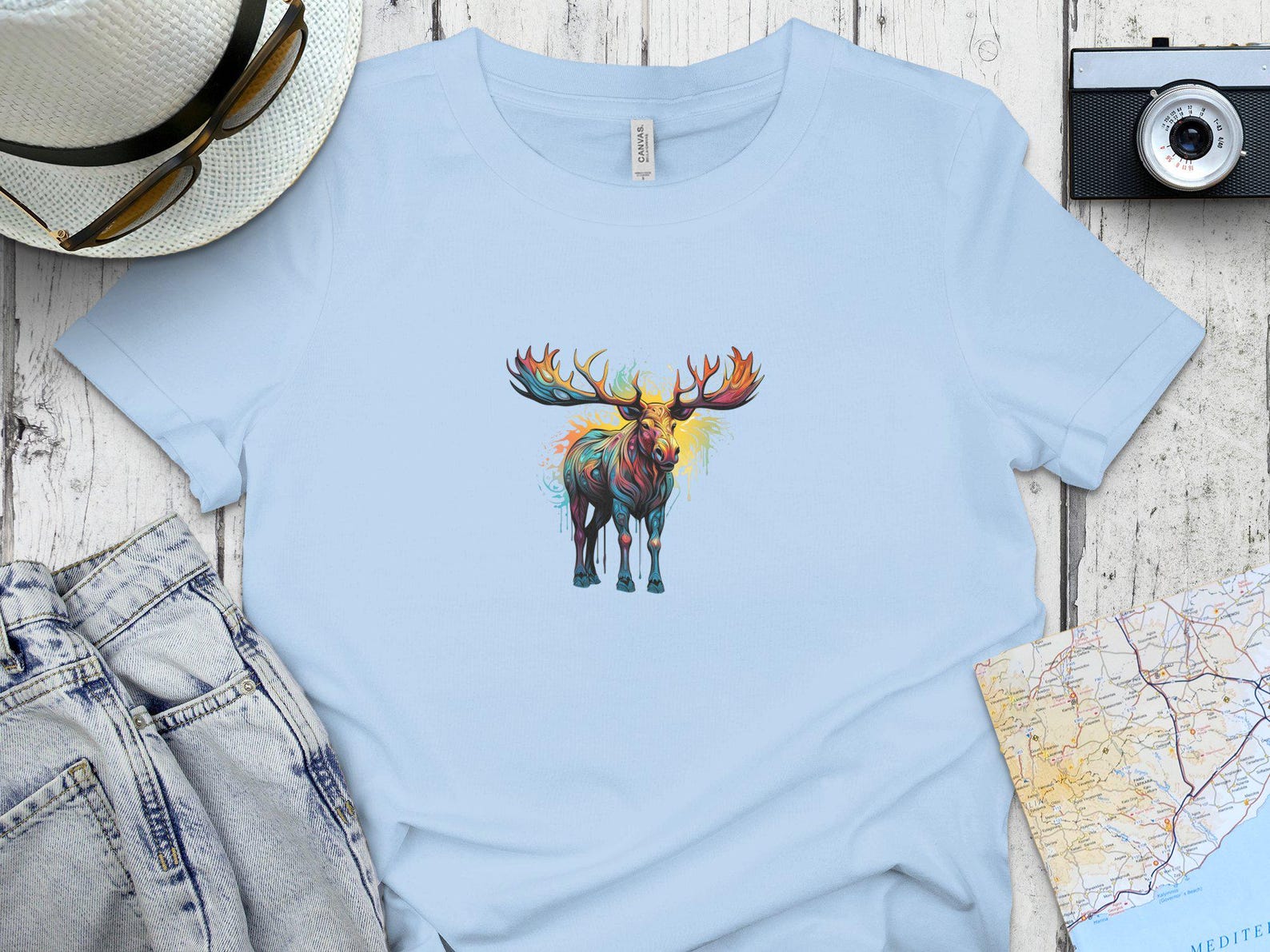 Colorful Abstract Moose T-shirt, Rainbow Moose Art Tee, Vibrant Moose ...