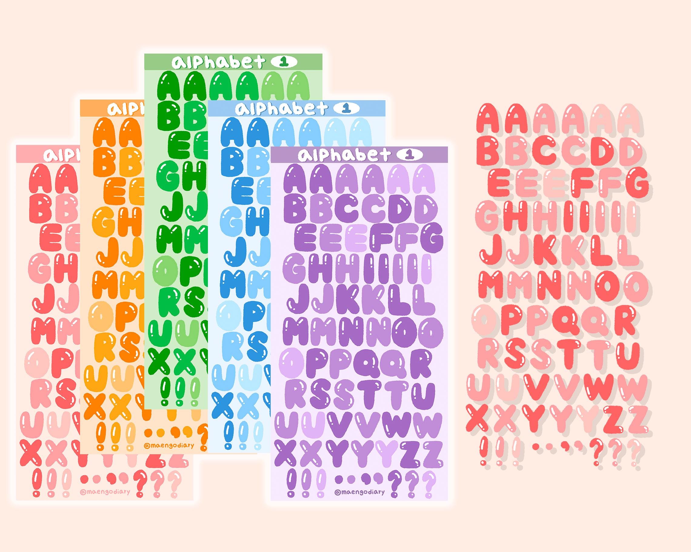 Bubble Alphabet Letters Sticker Sheet (matte) | Cute Korean Style ...
