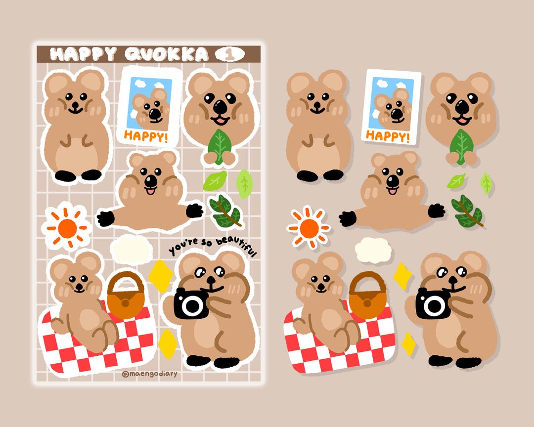 Happy Quokka Sticker Sheet (matte) | Cute Korean Style Stickers for ...