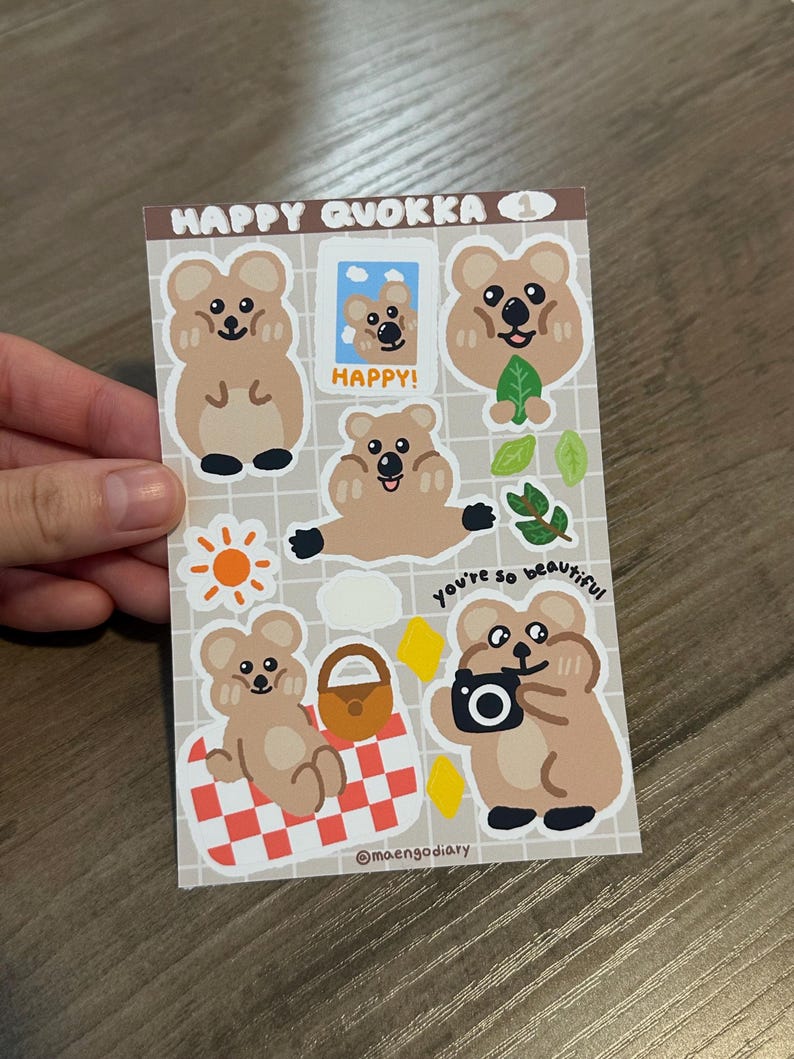 Happy Quokka Sticker Sheet (matte) | Cute Korean Style Stickers for ...