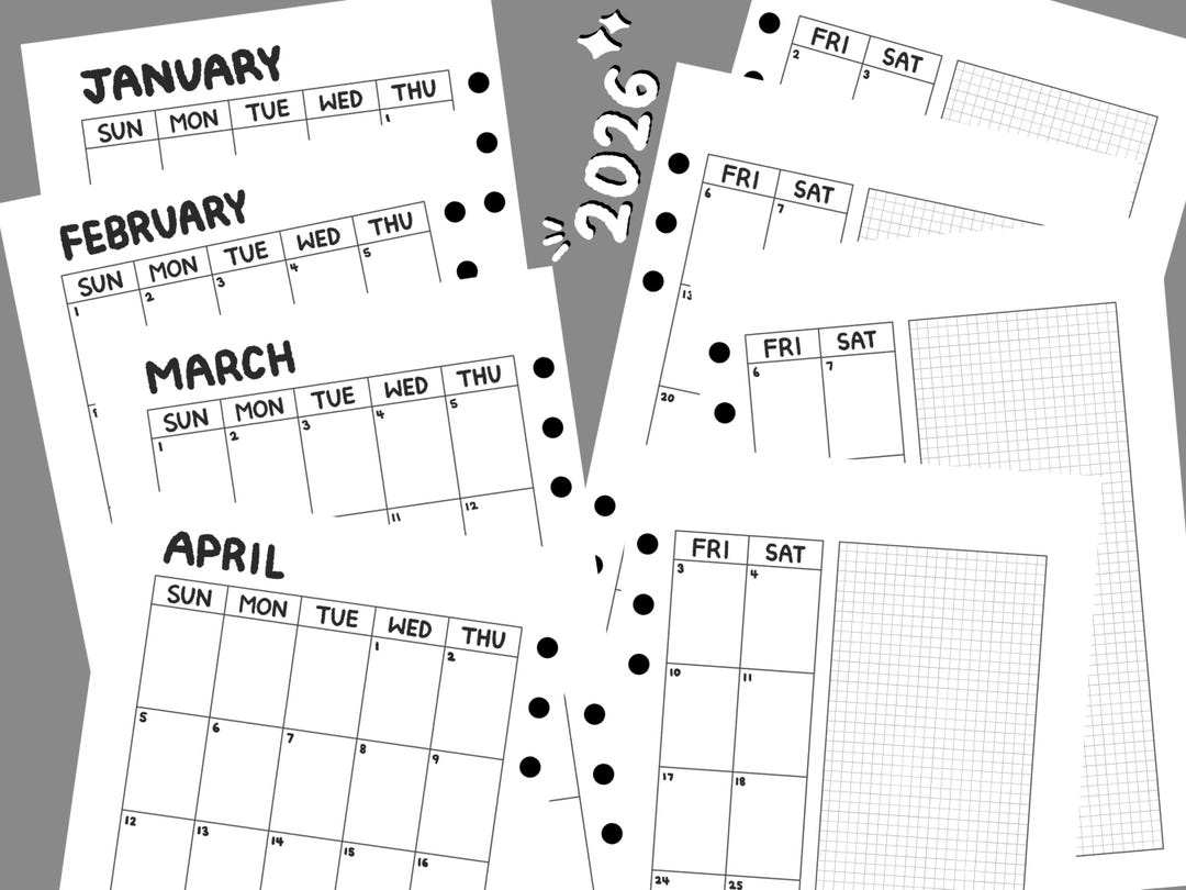2026 Printed A5 Monthly Planner Inserts | Dated & Printed | 6 Ring ...