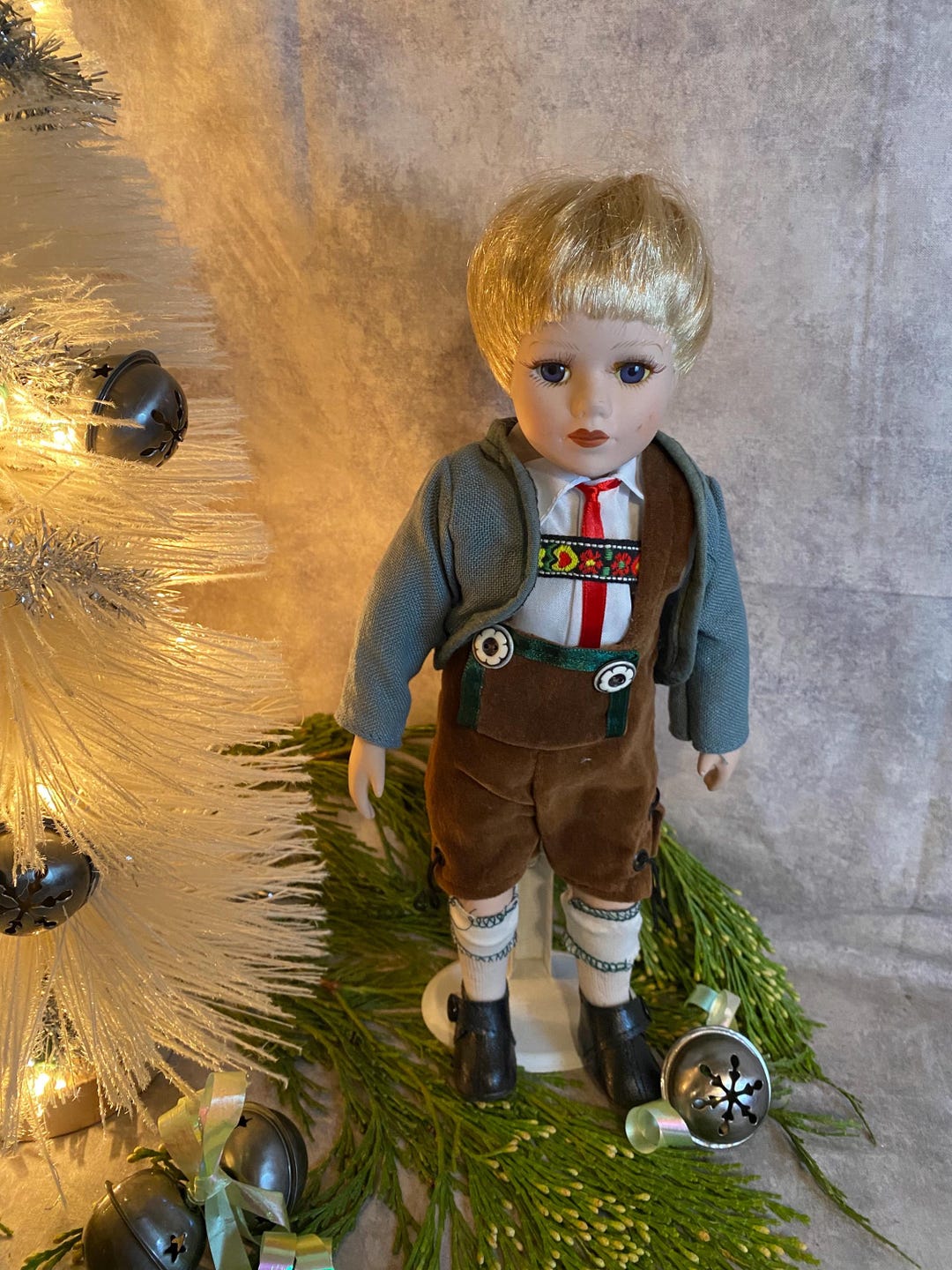Vintage German Boy Doll Full Lederhosen Dress Blond Hair Long Eyelashes ...