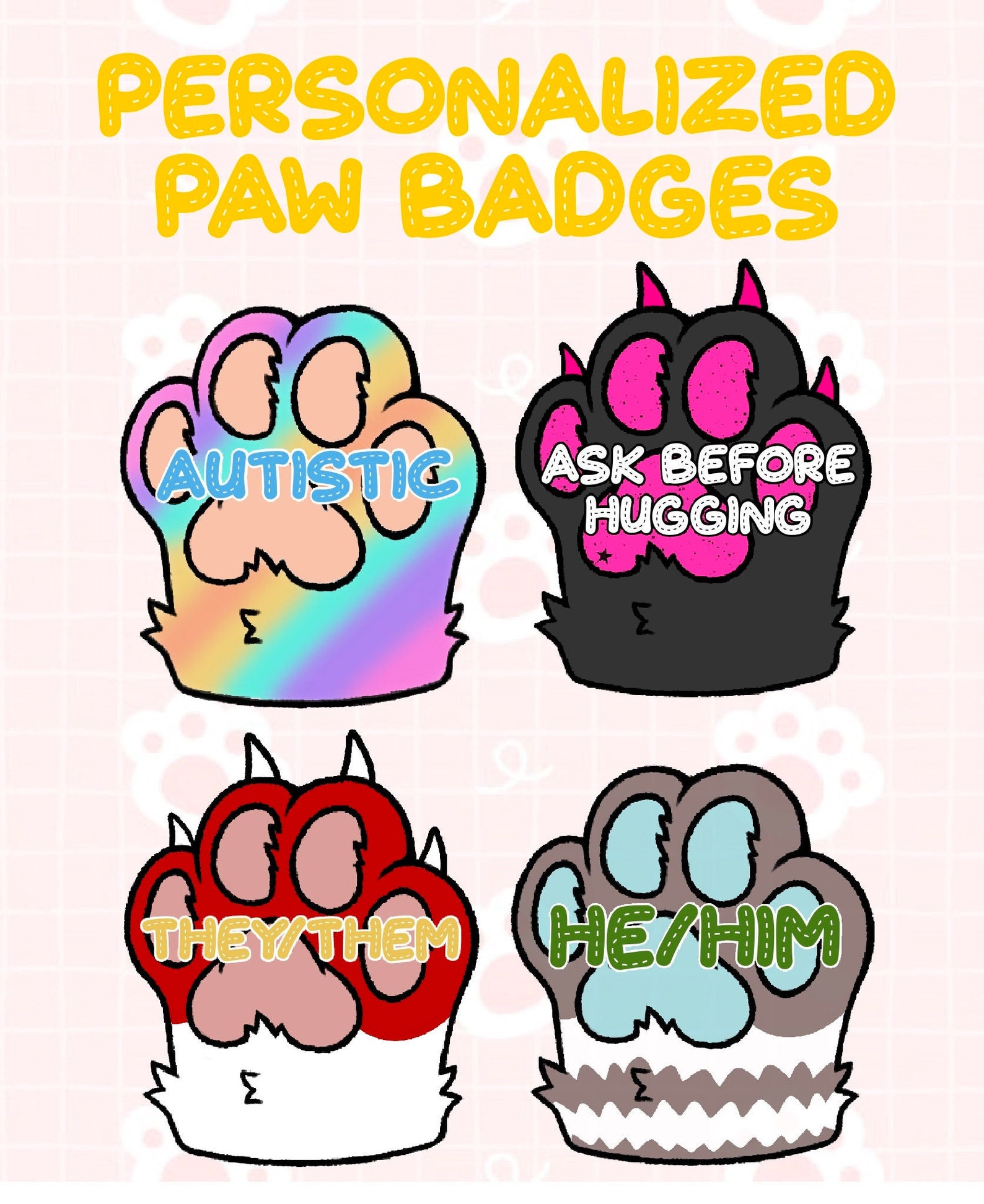 Fursona Paw Badge Social Disability Custom Text Hologhaphic - Etsy