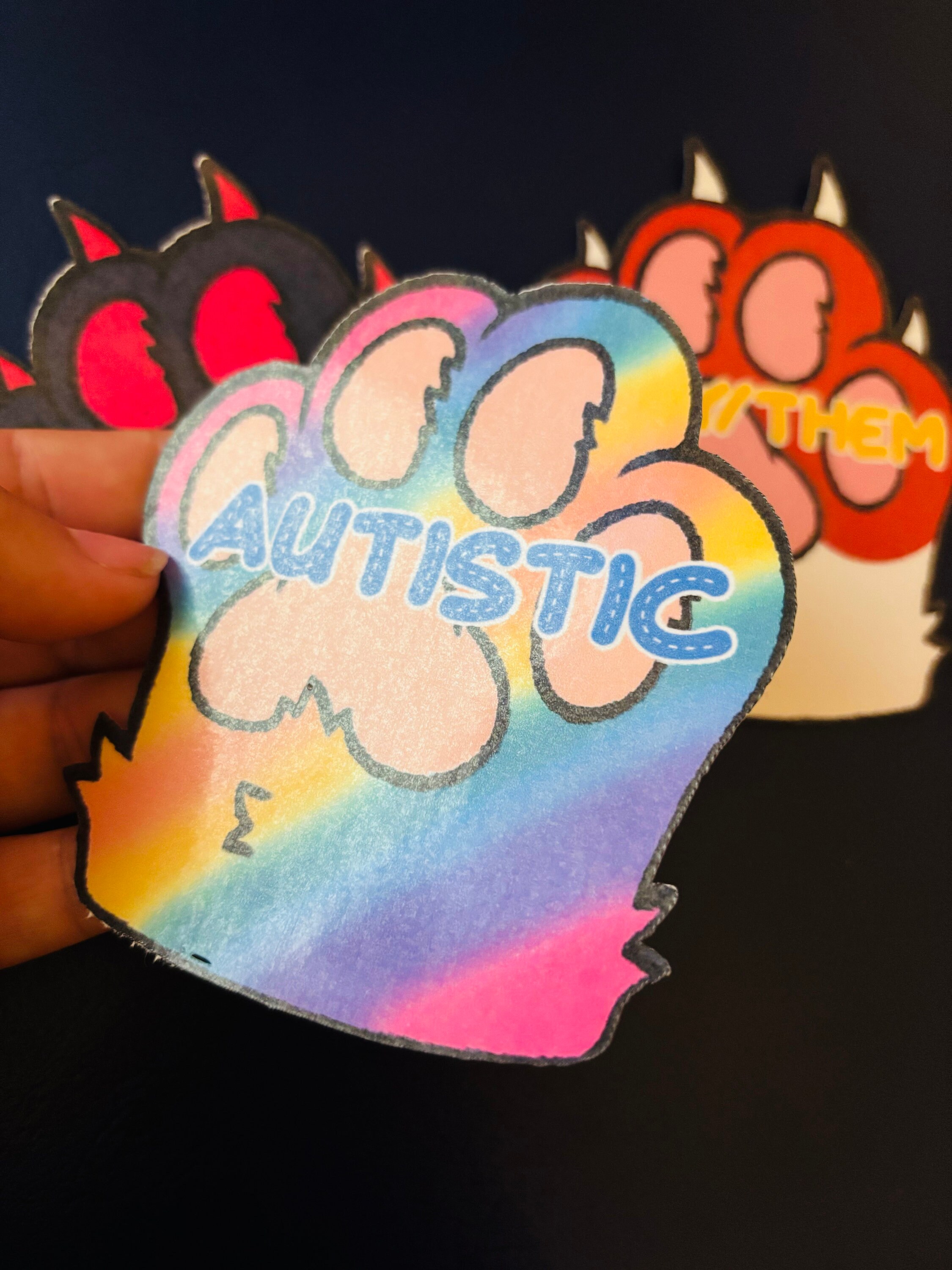 Fursona Paw Badge Social Disability Custom Text Hologhaphic - Etsy