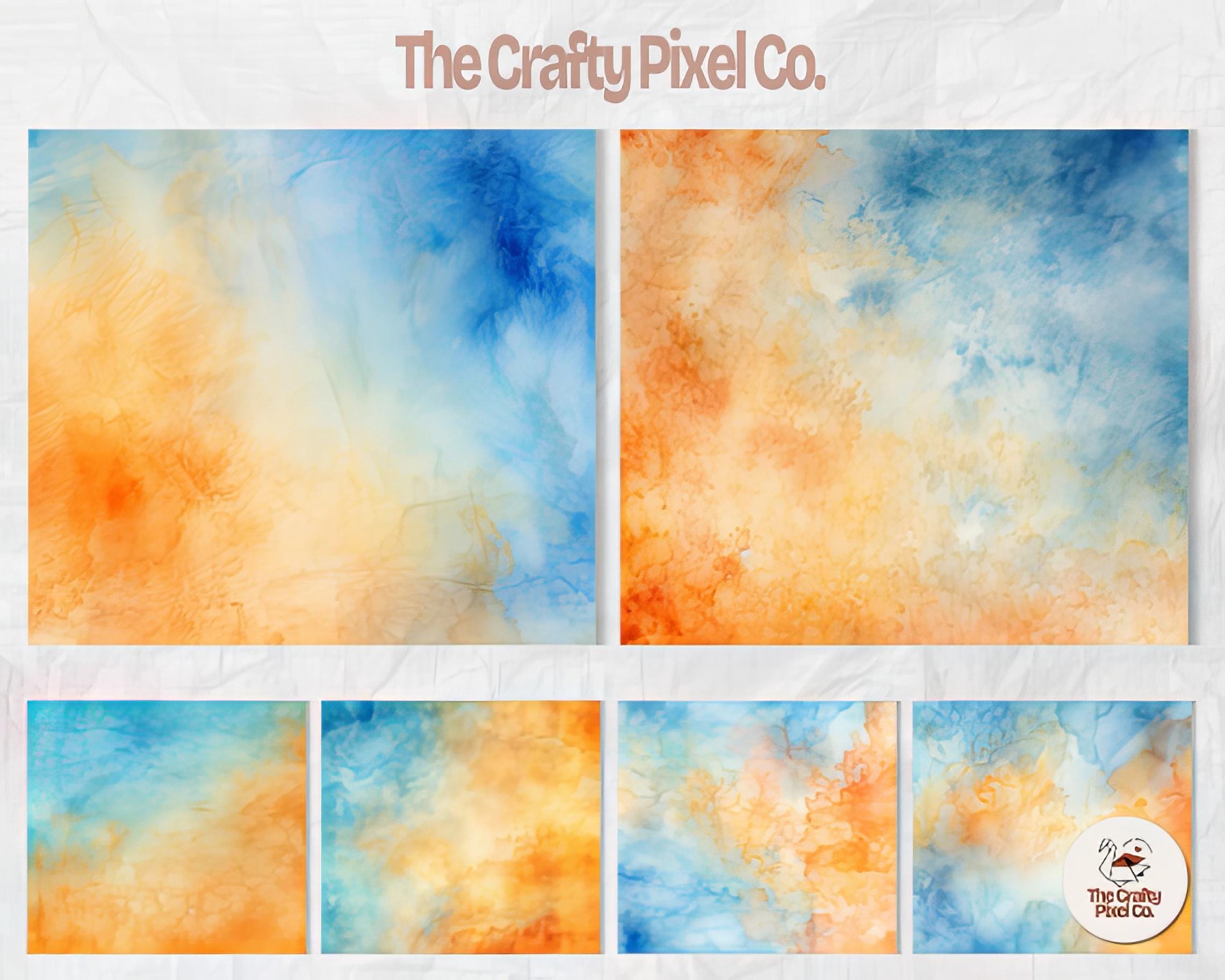 Blue and Orange Watercolor Printable Paper Pack Textured Papers ...