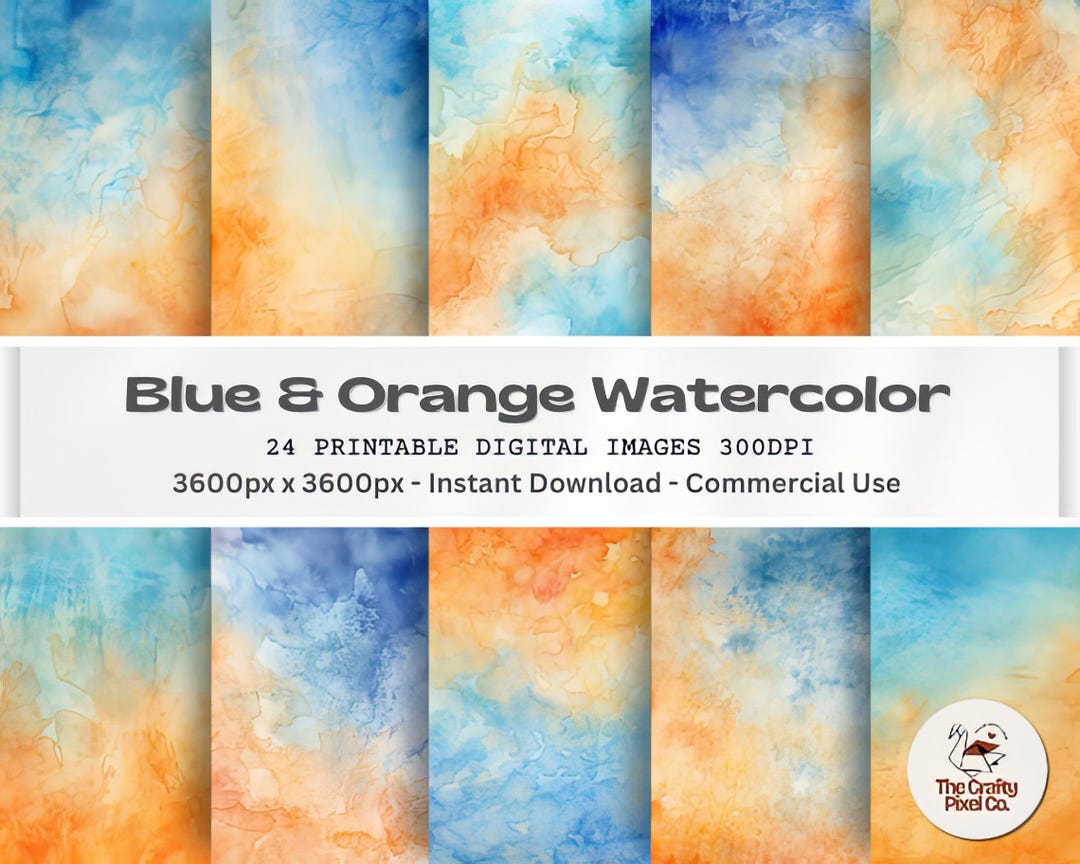 Blue and Orange Watercolor Printable Paper Pack Textured Papers ...