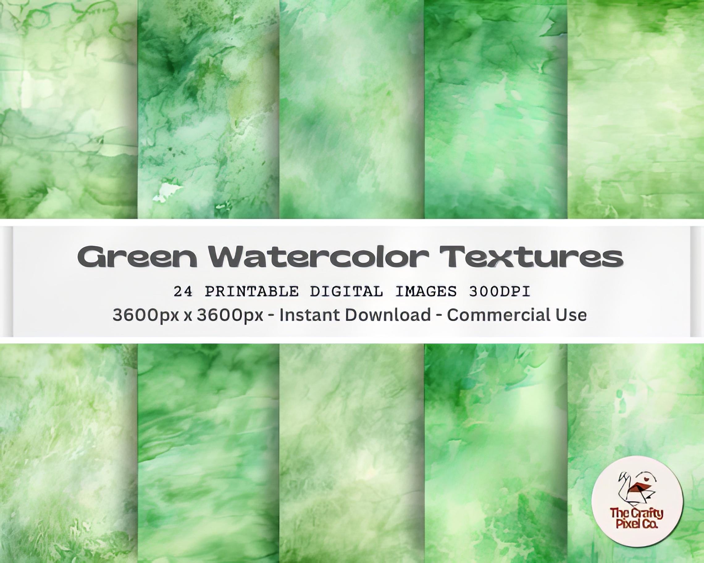 Green Watercolor Printable Paper Pack Green Textured Papers Watercolor ...