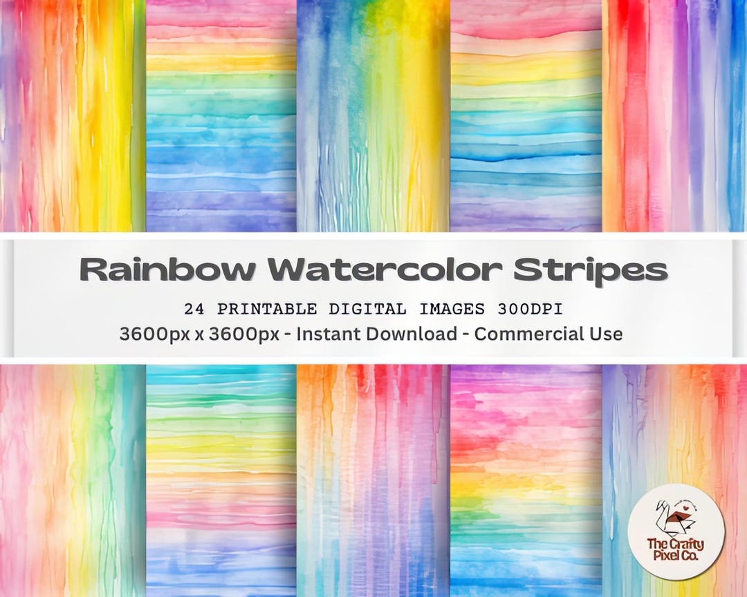 Rainbow Stripe Watercolor Printable Paper Pack Textured Papers ...