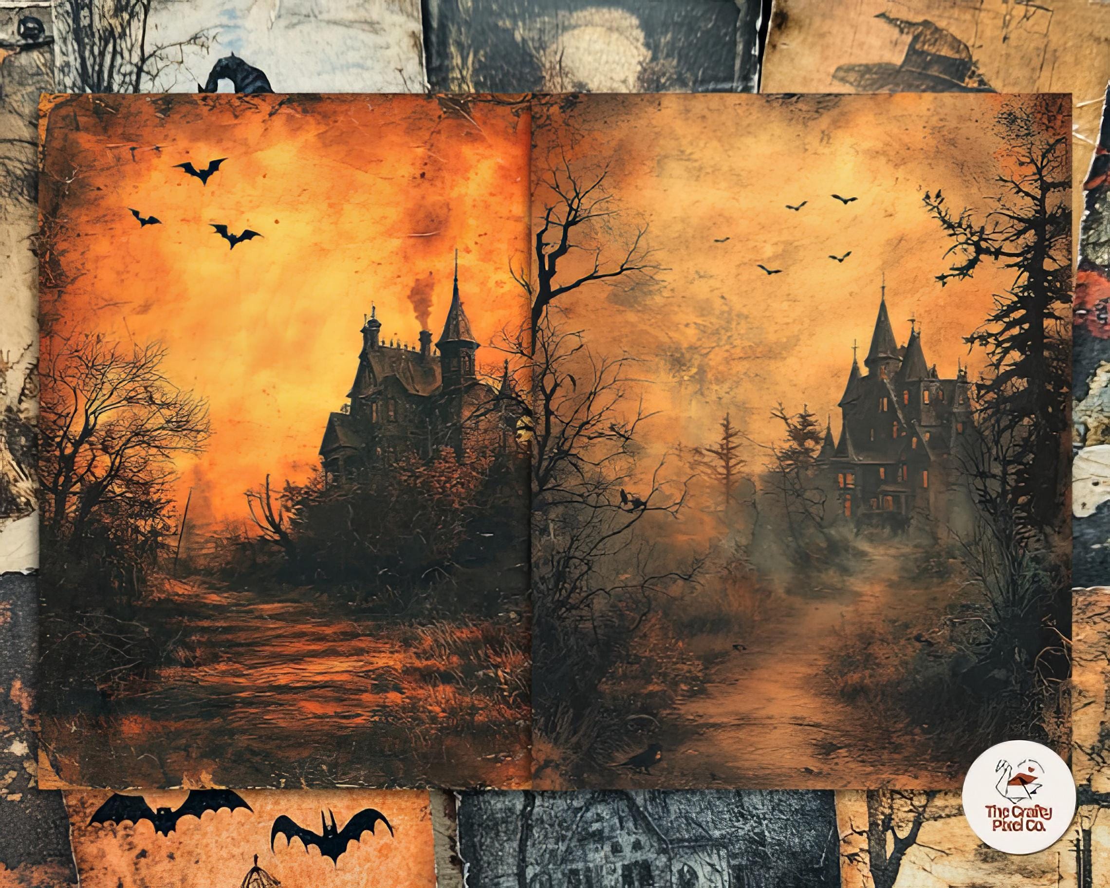 Haunted Houses Digital Paper Pack: Vintage Halloween Collage (digital ...