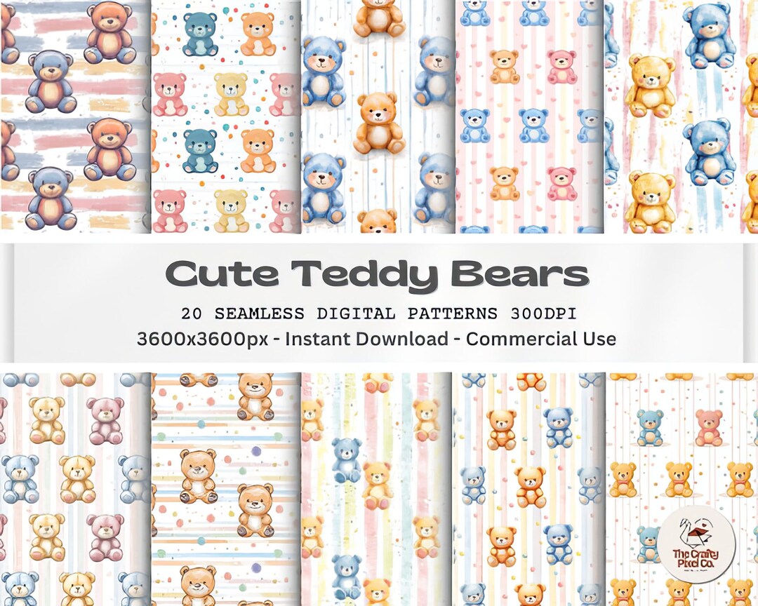 Cute Teddy Bear Paper Pack Teddy Bear Patterns Seamless Digital Pattern ...
