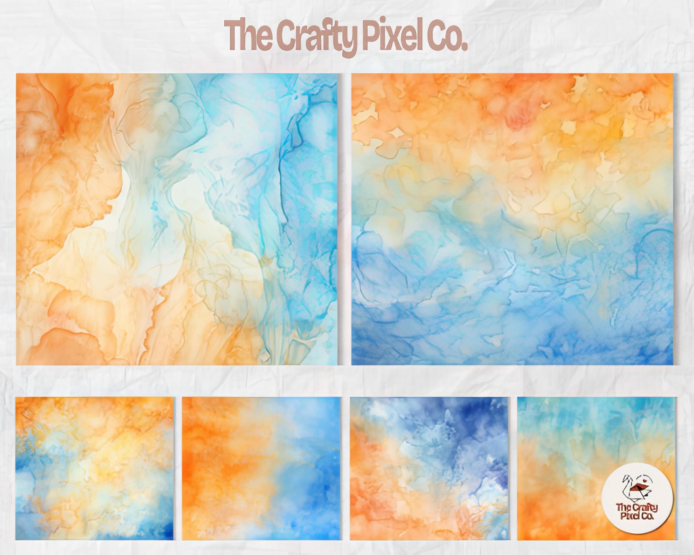 Blue and Orange Watercolor Printable Paper Pack Textured Papers ...