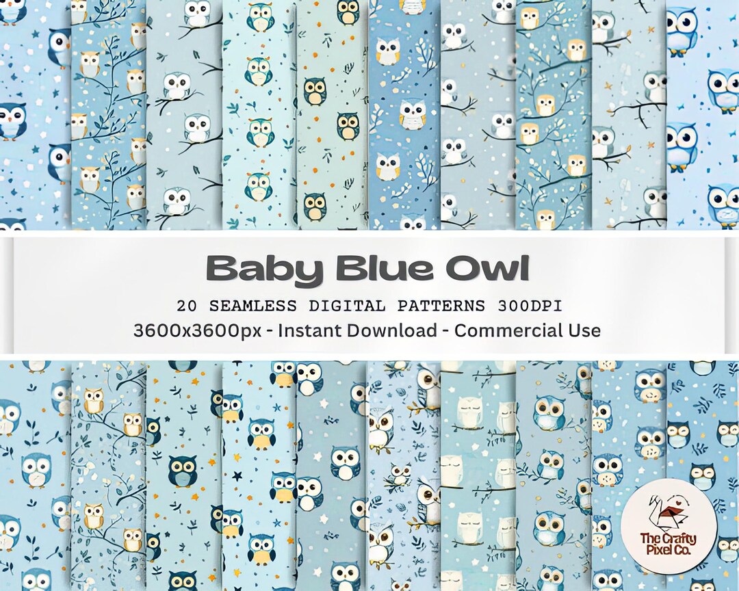 Blue Baby Owl Seamless Pattern Printable Paper Pack Baby Owl Pattern ...