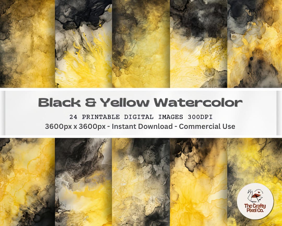 Black and Yellow Watercolor Printable Paper Pack Textured Papers ...