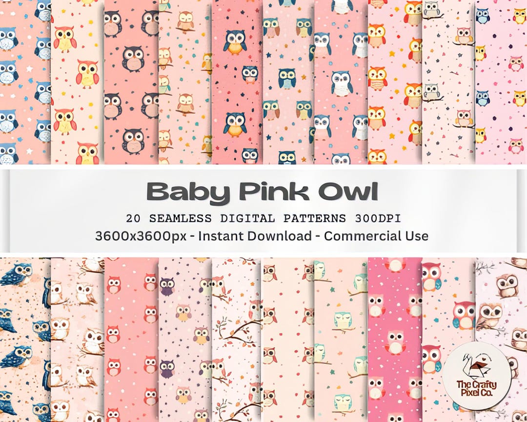 Pink Baby Owl Seamless Pattern Printable Paper Pack Baby Owl Pattern Junk Journal Scrapbook ...