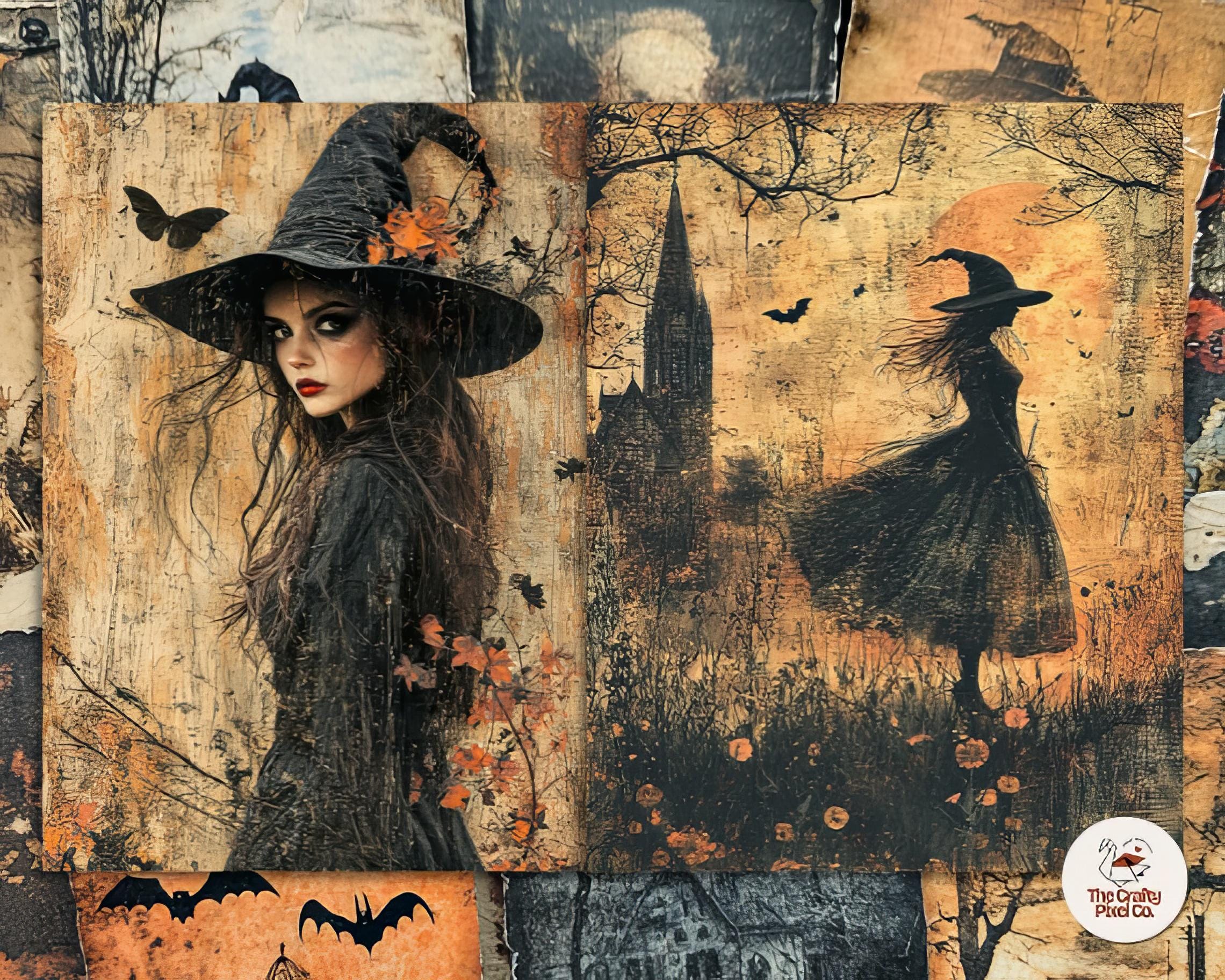 Vintage Witches Printable Paper Pack Halloween Junk Journal Scrapbook ...