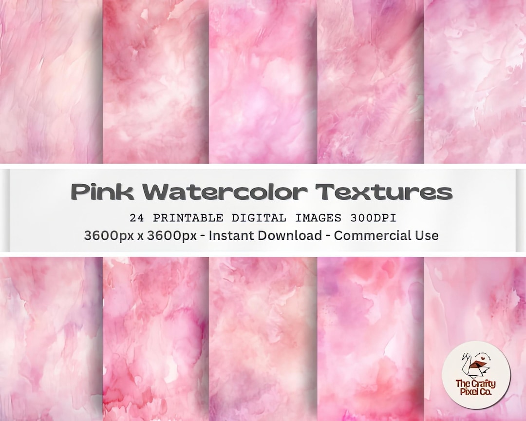Pink Watercolor Printable Paper Pack Pink Textured Papers Watercolor ...
