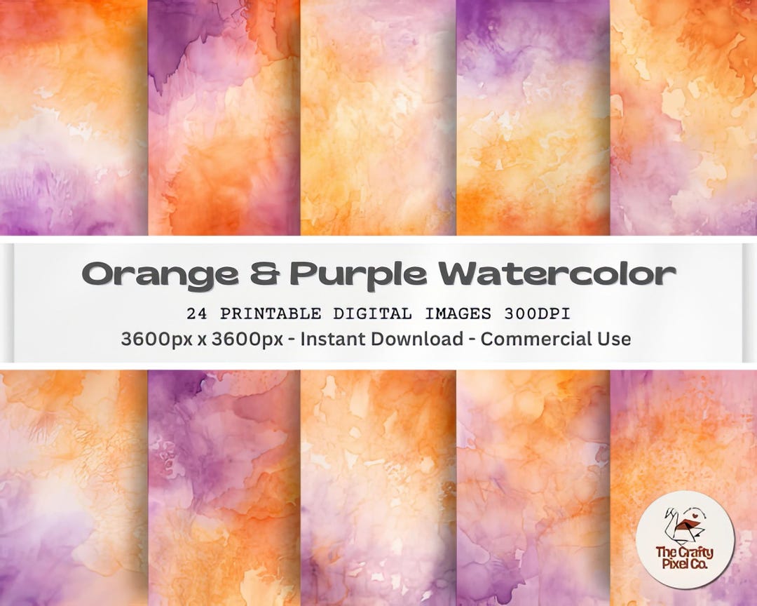Orange and Purple Watercolor Printable Paper Pack Textured Papers ...