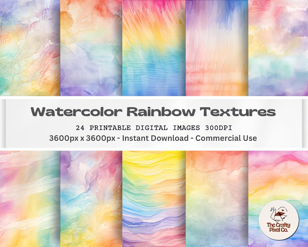 Watercolor Rainbow Printable Paper Pack Rainbow Textured Papers ...
