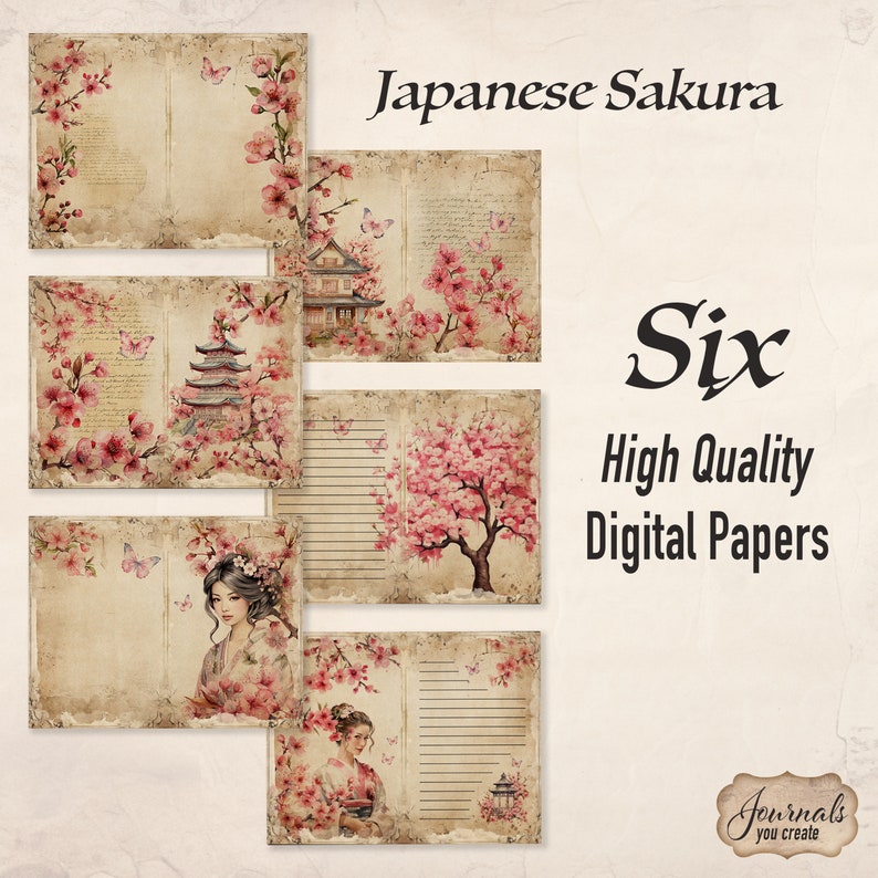 Japanese Sakura, Cherry Blossom Paper, Pink Flowers, Journal Paper ...
