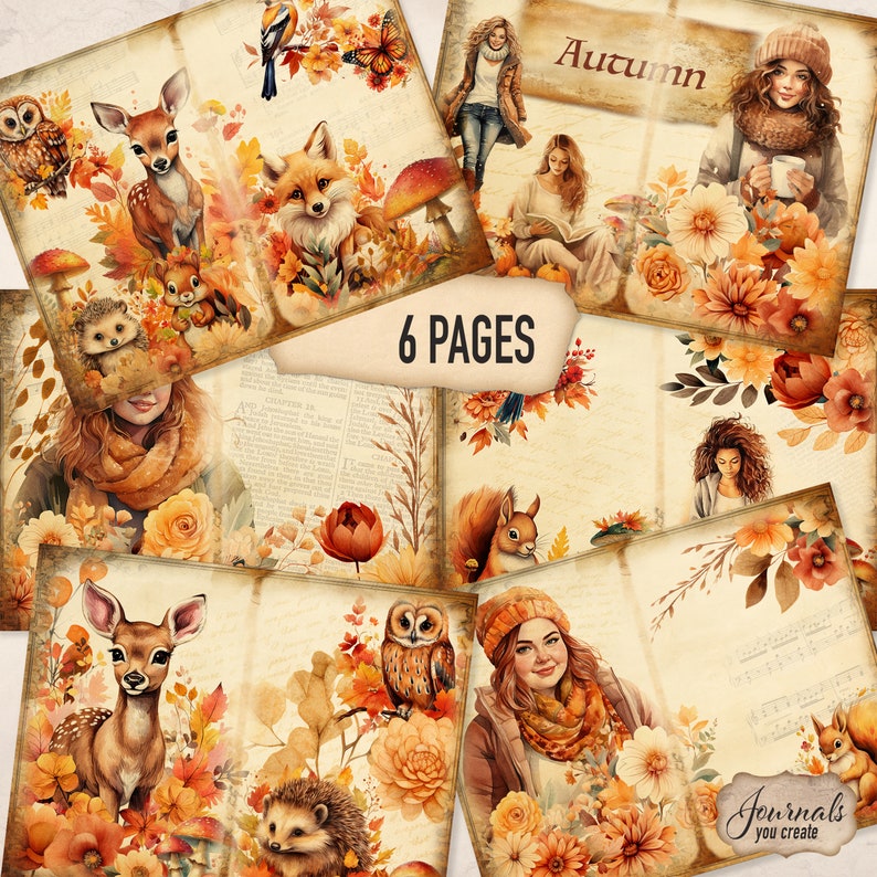 Fall Printable Paper, Vintage Journal Pages, Woodland Animals, Autumn ...