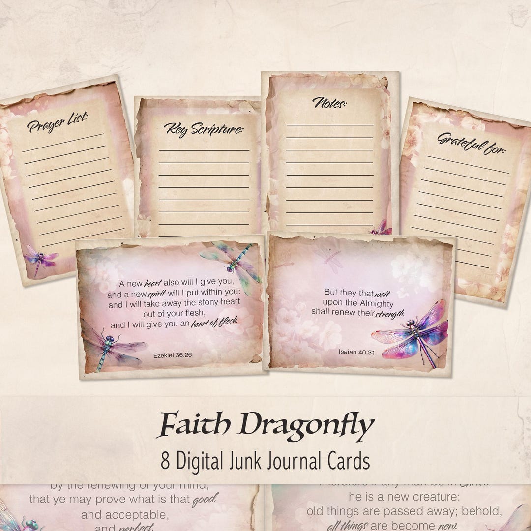 Faith Junk Journal Cards, Dragonfly Paper, Prayer Cards, Christian ...