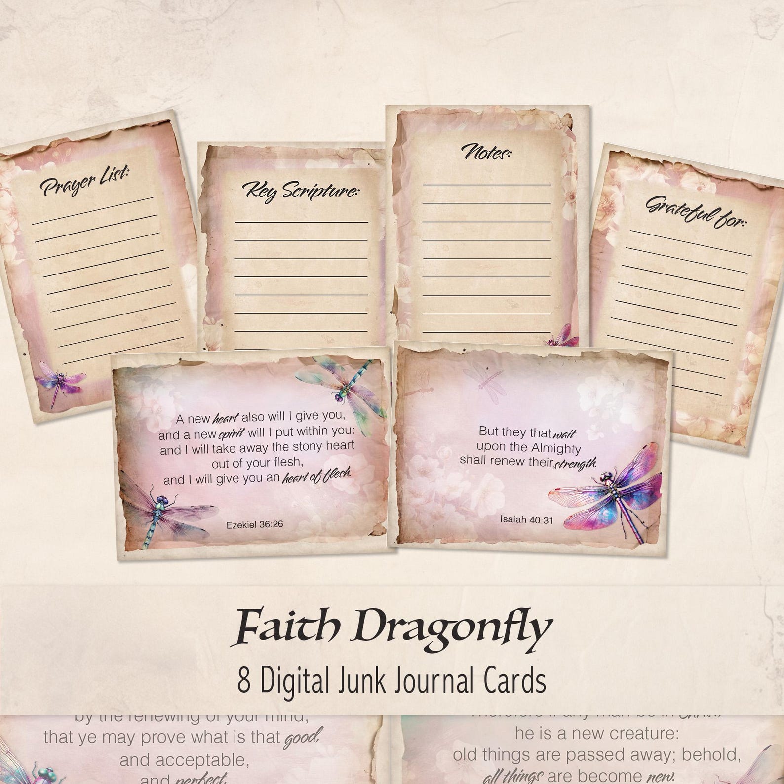 Faith Junk Journal Cards, Dragonfly Paper, Prayer Cards, Christian ...