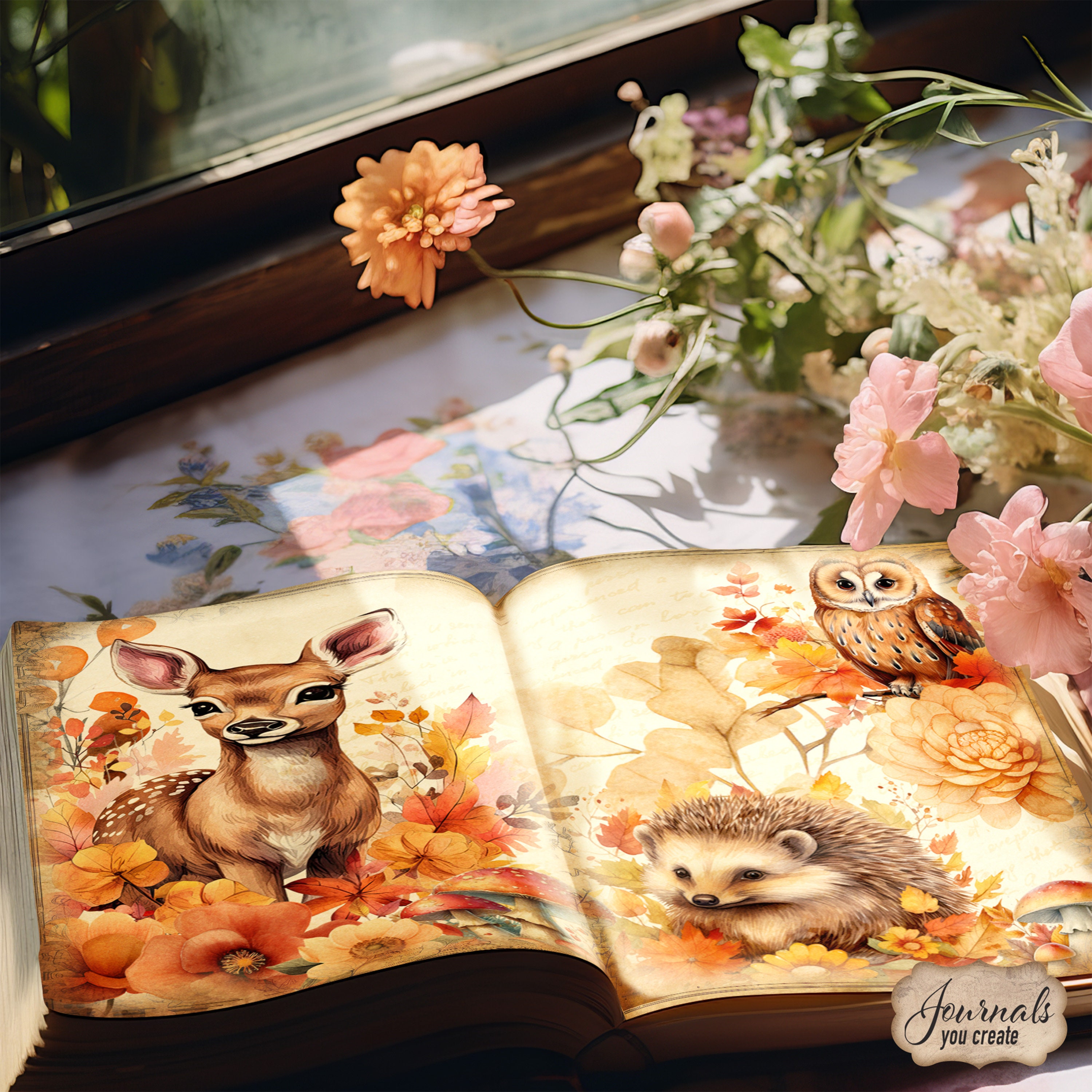 Fall Printable Paper, Vintage Journal Pages, Woodland Animals, Autumn ...