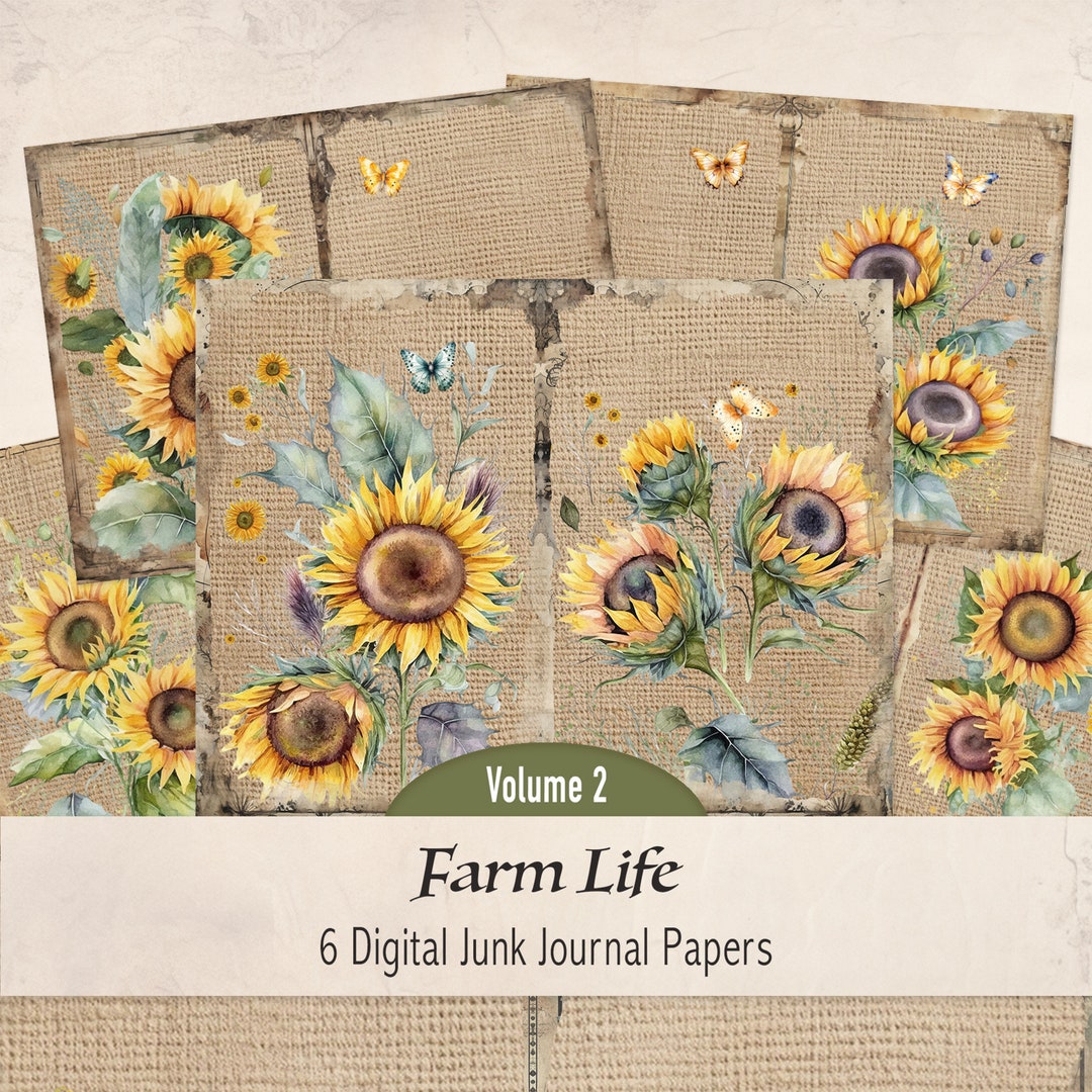 Sunflower Junk Journal, Farm Life Digital Paper, Country Life ...