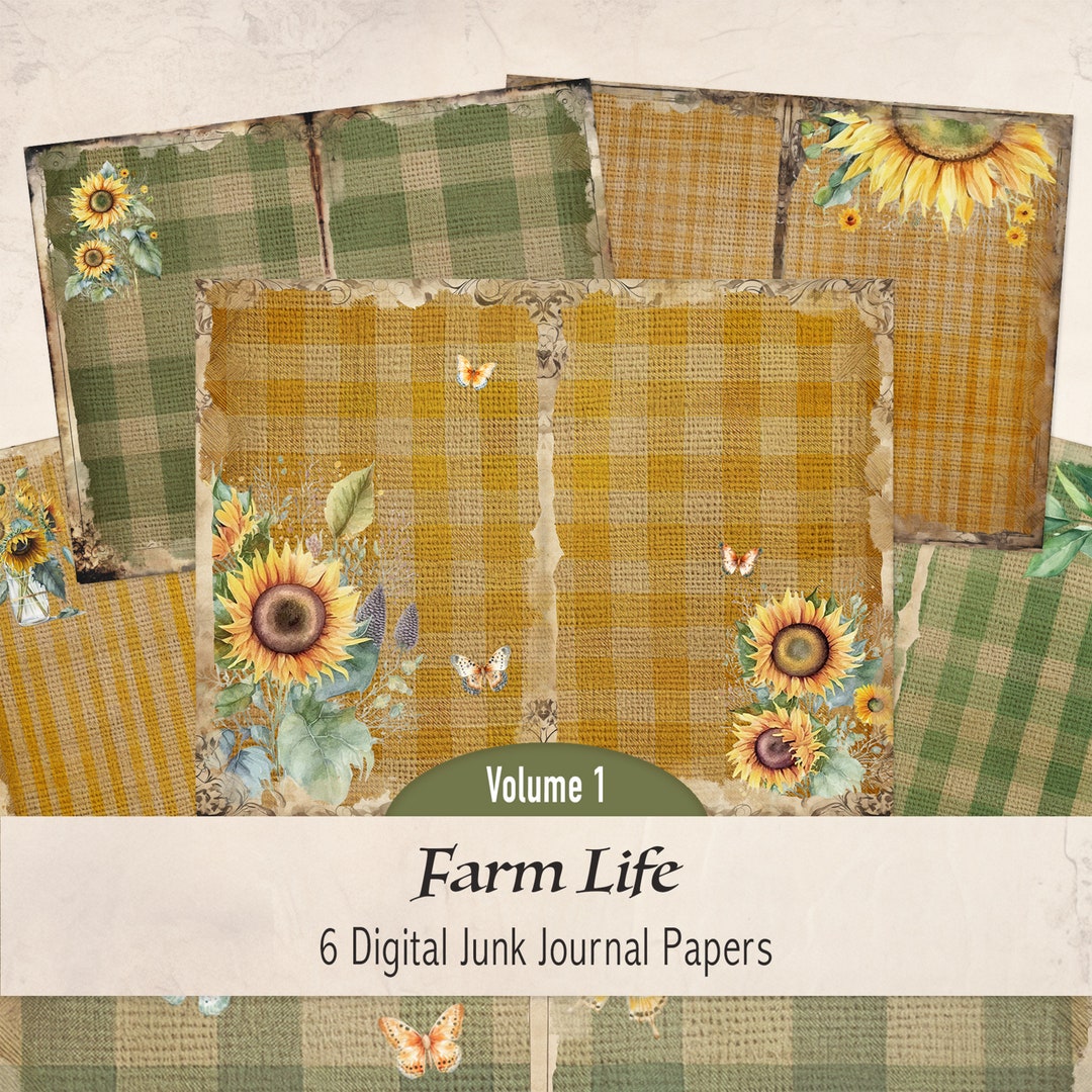 Farm Junk Journal, Farm Life Digital Paper, Country Life, Sunflowers ...