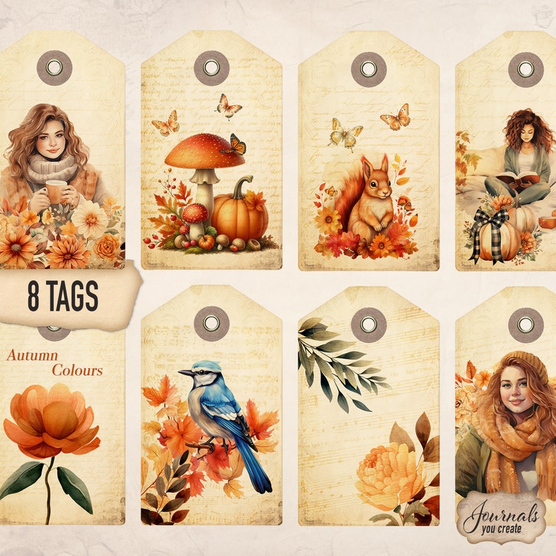 Autumn Tags, Woodland Animals, Beautiful Women, Junk Journal Ephemera ...