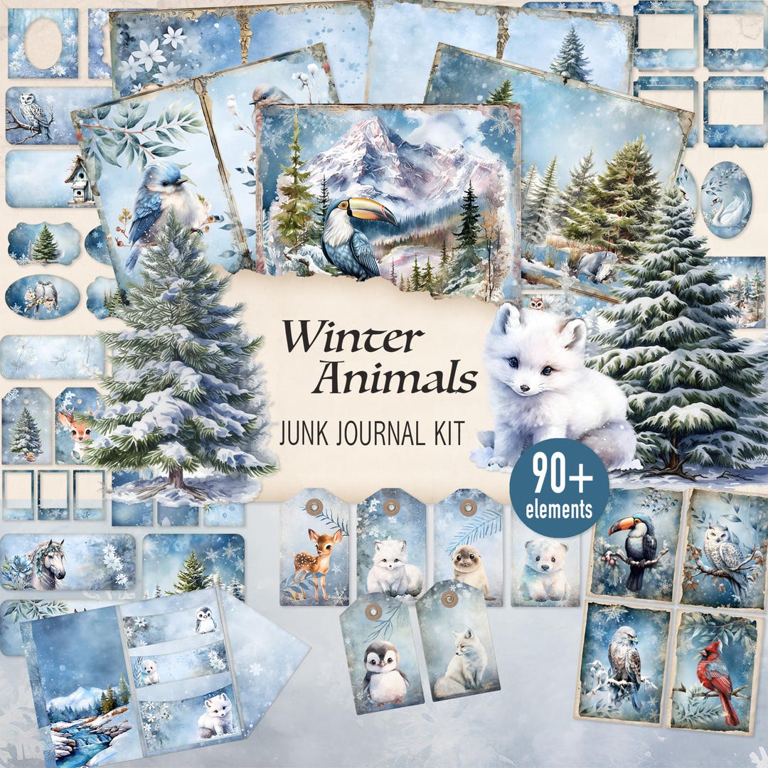 Winter Junk Journal Kit, Woodland Animals, Snowflakes, Ice, Nature ...